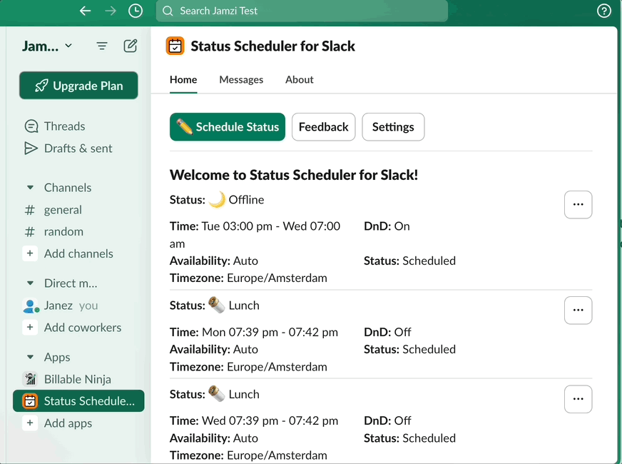 Automate Slack status | Status Scheduler